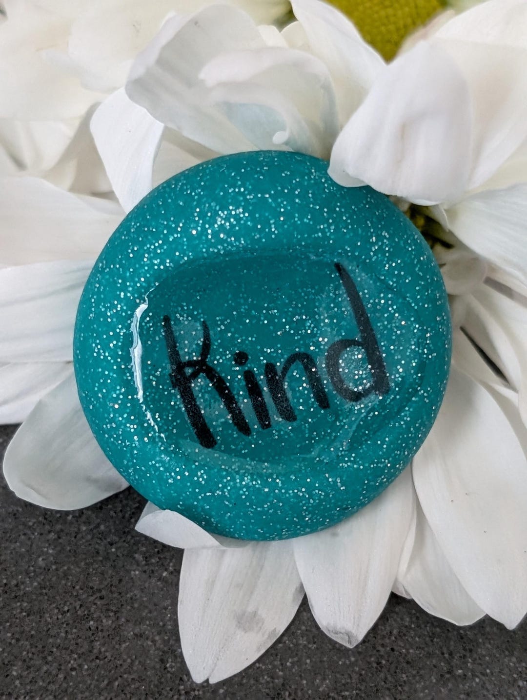 Kind Clay Word Stone: Turquoise Glitter Fidget, Worry Stone - Etsy
