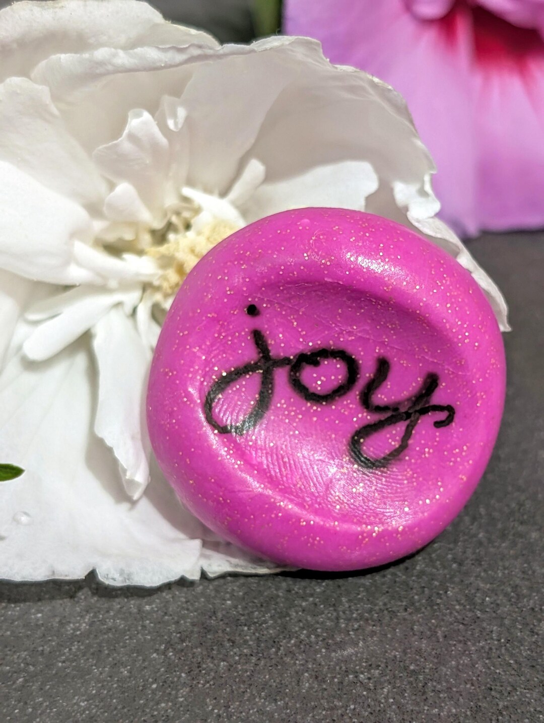 Violet Glitter Joy Clay Stone, Fidget, Anxiety, Positivity, Worry Stone ...