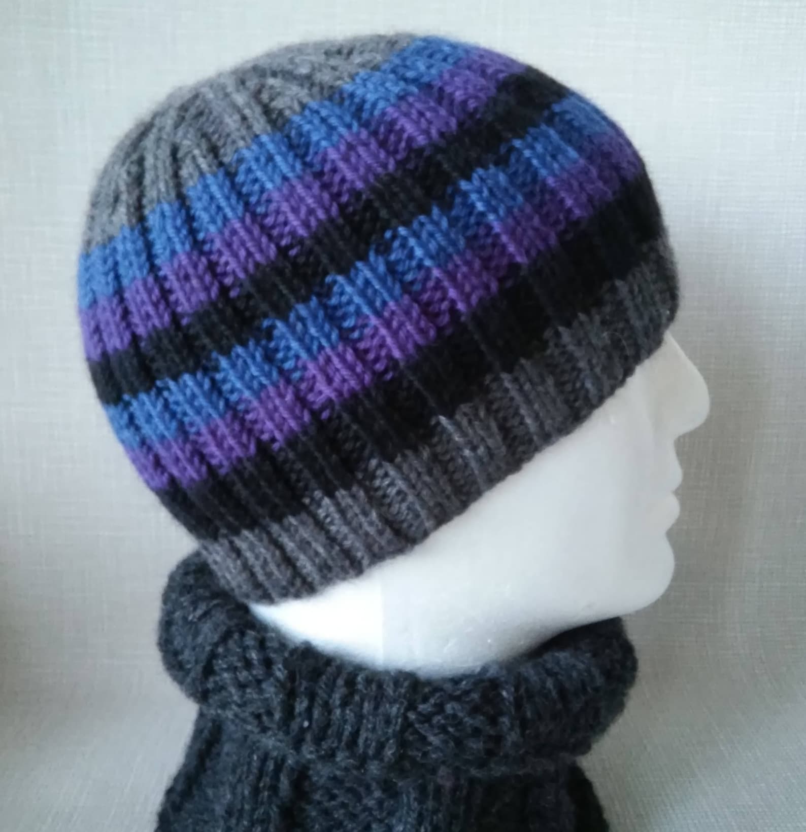 KNITTING PATTERN Mens Striped Rib Hat Knit Flat Knit (Instant Download ...