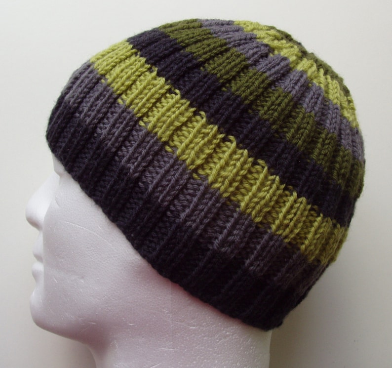 KNITTING PATTERN Mens Striped Rib Hat Knit Flat Knit (Instant Download ...