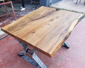 Custom Order Walnut Wood Live Edge Kitchen Dining Table/ Rustic Wooden ...
