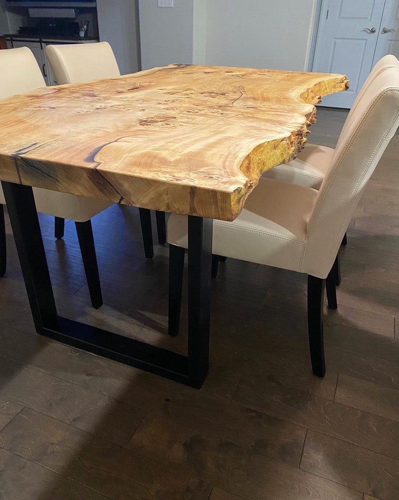 Custom Order Poplar White Wood Live Edge Dining Table/ Maple Burl Table ...