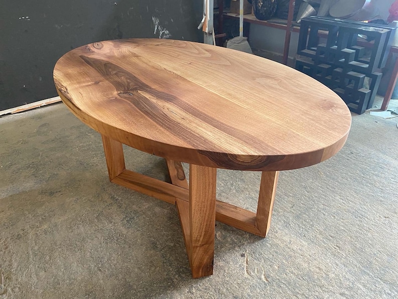 Custom Handmade Light Brown Walnut Wood Oval Dining Table/ Oval Wooden ...
