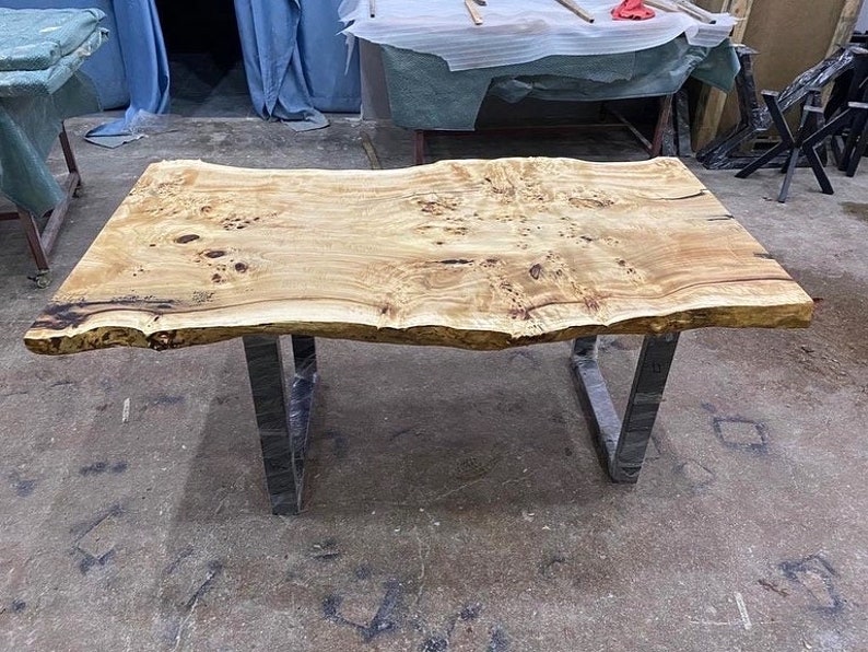 Custom Order Poplar White Wood Live Edge Dining Table/ Maple Burl Table ...