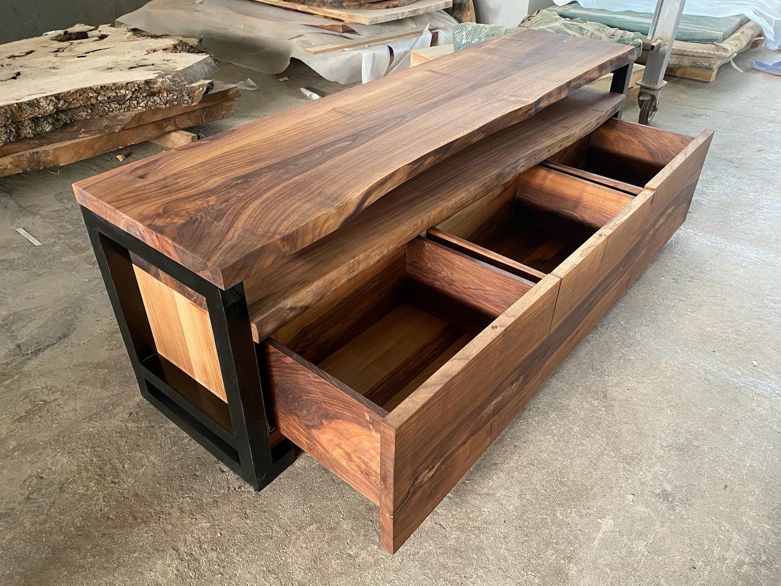 Custom Order Live Edge Walnut Wood Tv Unit, Wooden Console,natural Edge ...