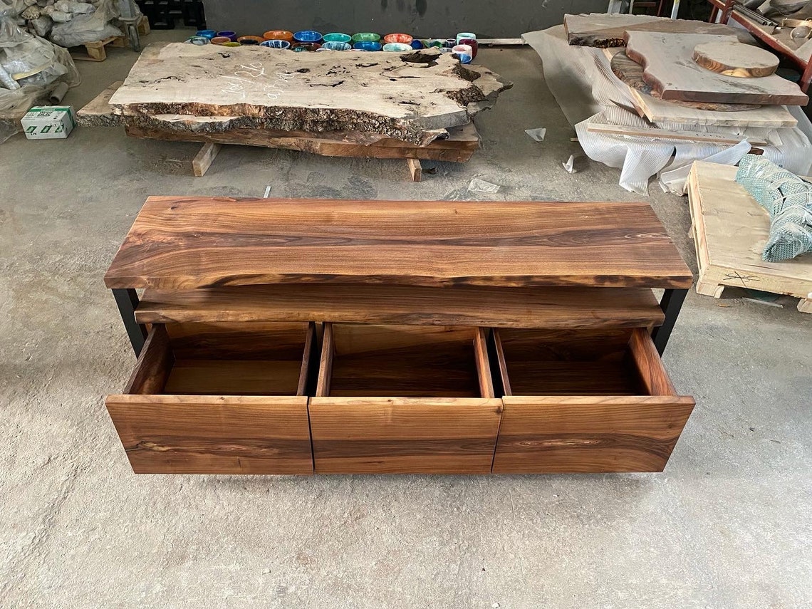 Custom Order Live Edge Walnut Wood Tv Unit/ Wooden Console/natural Edge ...