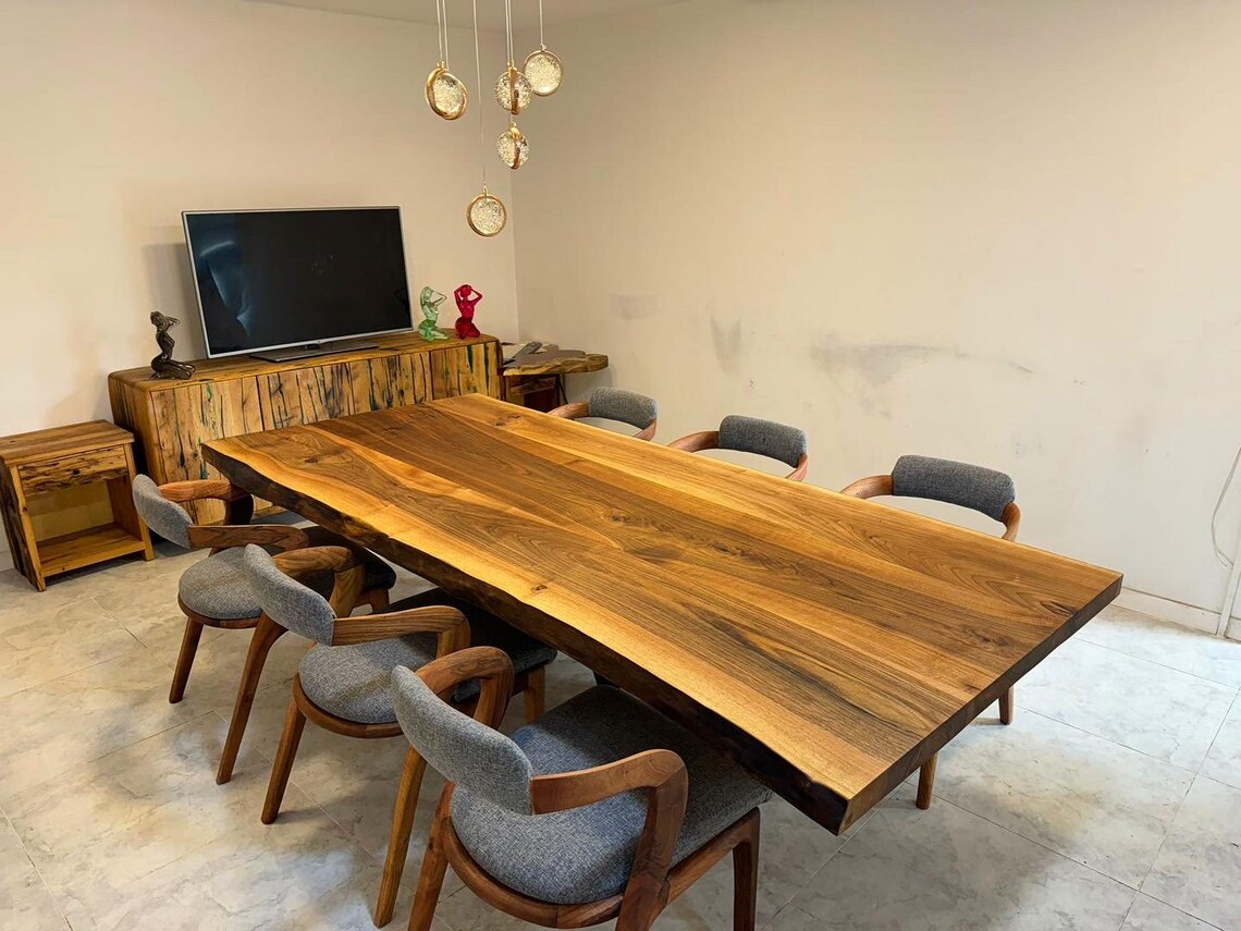 Custom Order Walnut Wood Live Edge Kitchen Dining Table/ Rustic Wooden ...