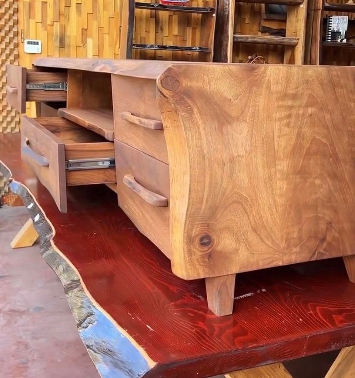 Custom Order Walnut Wooden Live Natural Edge Solid Tv Stand/ Natural ...