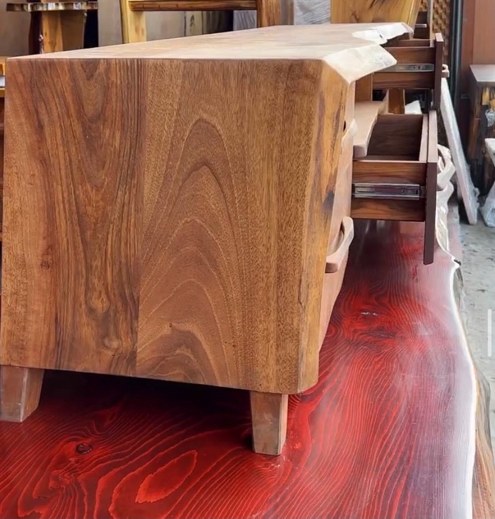 Custom Order Walnut Wooden Live Natural Edge Solid Tv Stand/ Natural ...