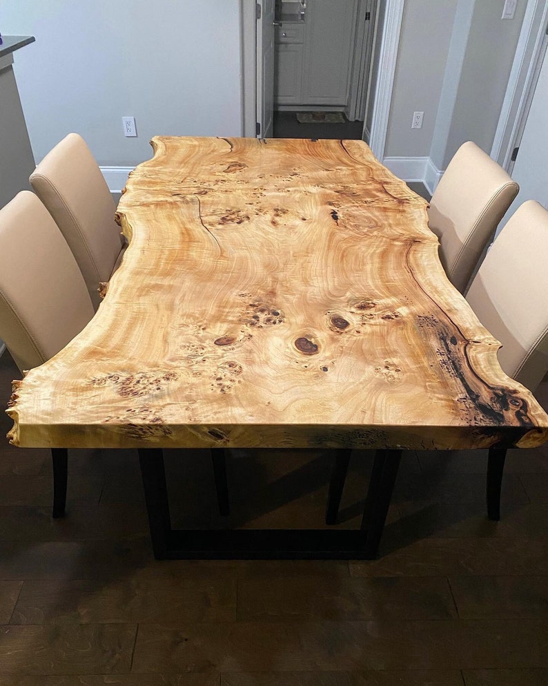 Custom Order Poplar White Wood Live Edge Dining Table/ Maple Burl Table ...
