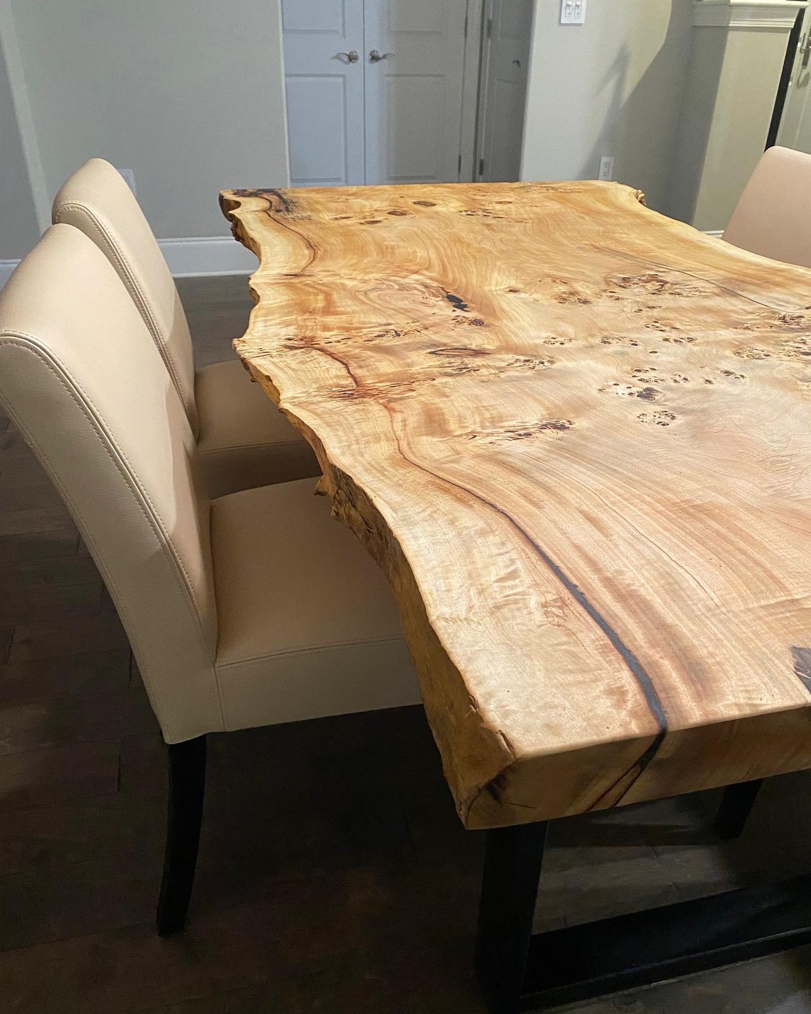 Custom Order Poplar White Wood Live Edge Dining Table/ Maple Burl Table ...