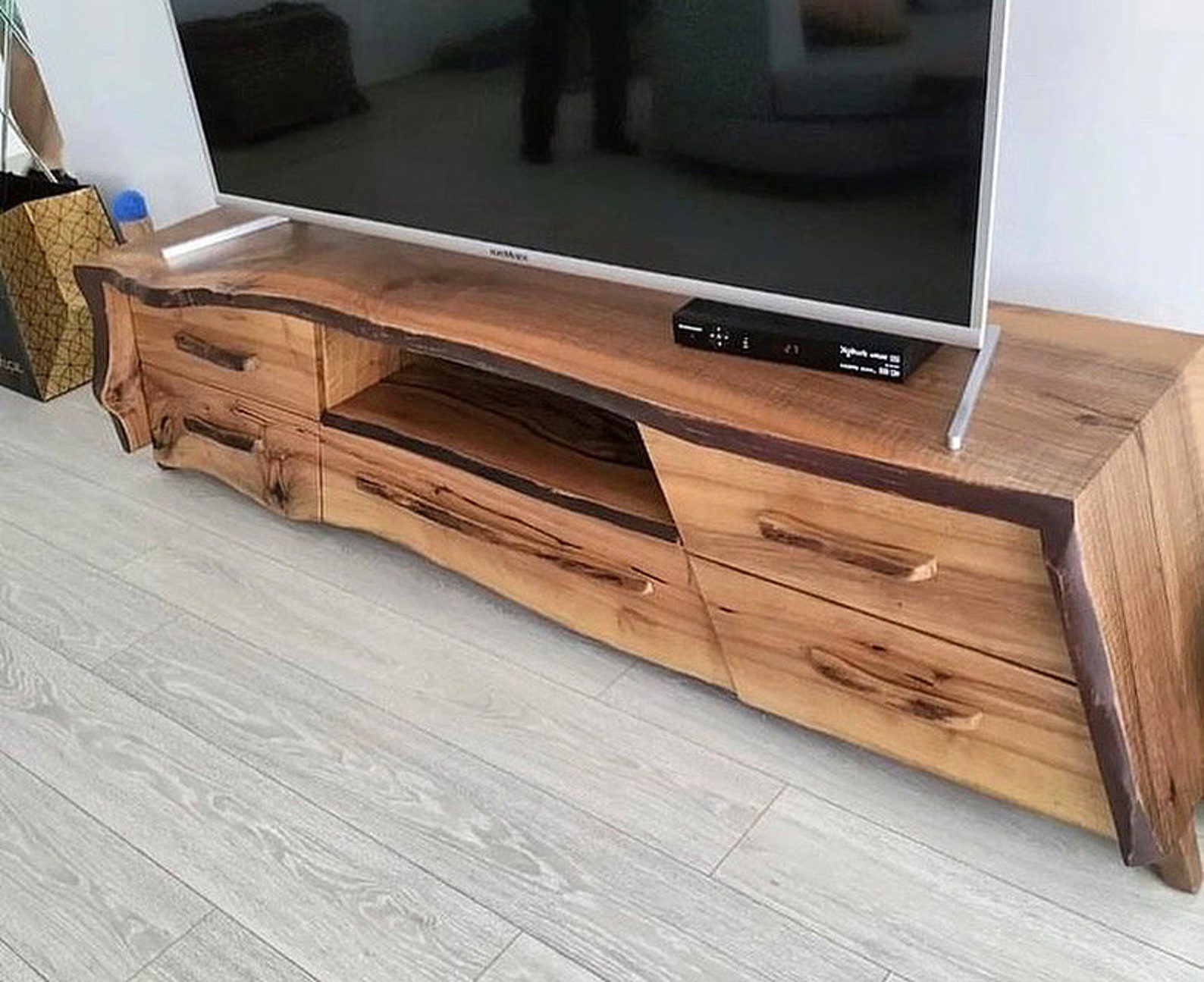 Custom Order Walnut Wooden Live Natural Edge Solid Tv Stand/ Natural ...