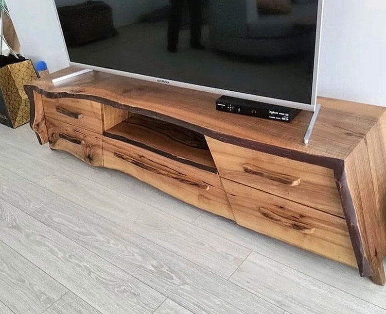 Custom Order Walnut Wooden Live Natural Edge Solid Tv Stand/ Natural ...