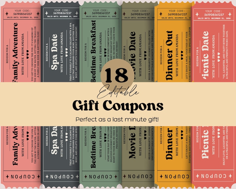 Editable Gift Adult Coupons Template, Last Minute Family Present Retro ...