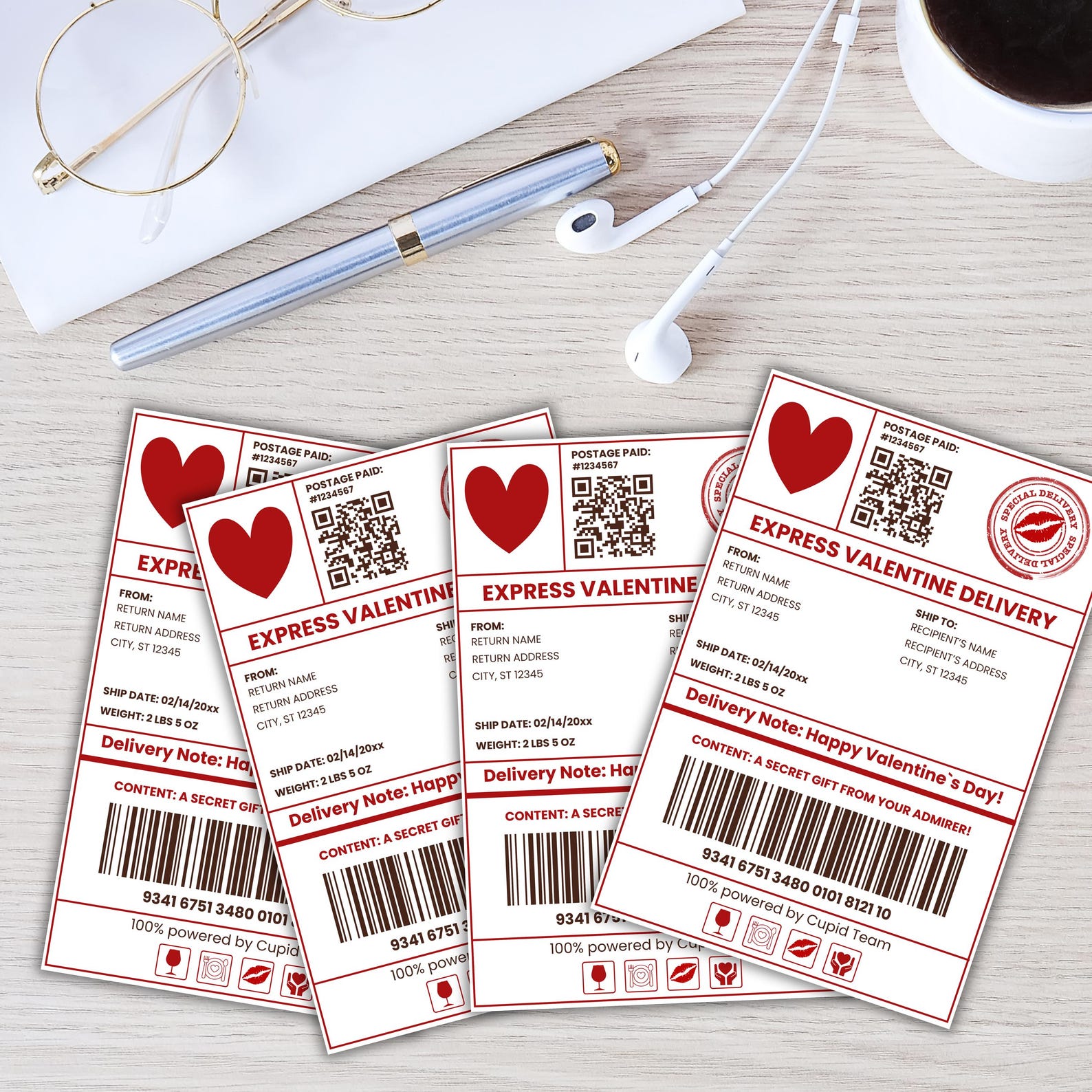 Valentine Shipping Label Template, Editable Love Mail Box Sticker, DIY ...