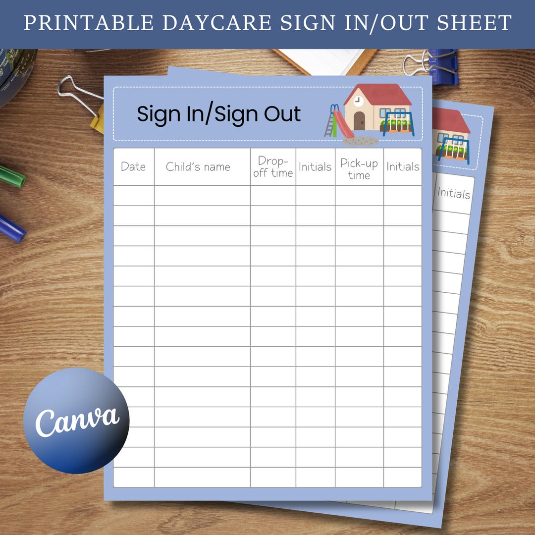 Daycare Sign in Out Sheet, Printable Preschool VPK Prek Attendance List ...