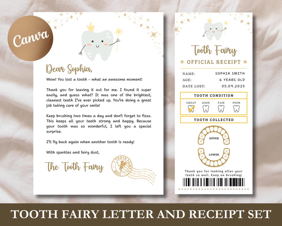 Editable Tooth Fairy Receipt Printable Certificate for Kids, Teeth ...