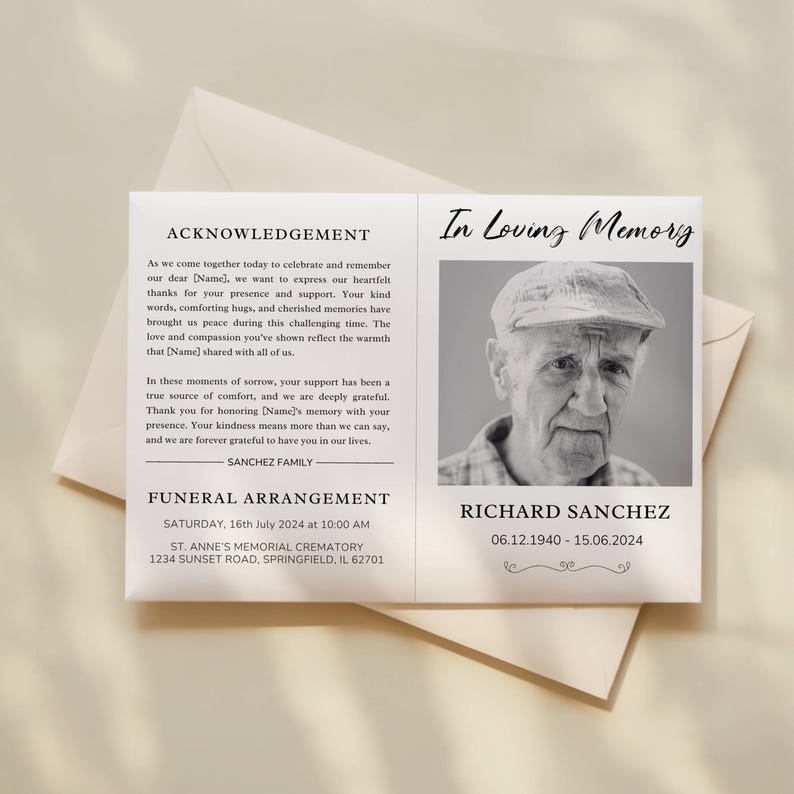 Editable Funeral Photo Program Template, Memorial Service Evite ...