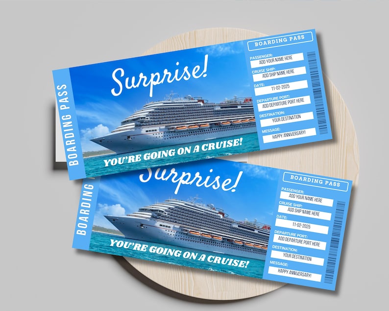 Editable Cruise Ticket Template, Printable Ship Boarding Pass, Digital ...