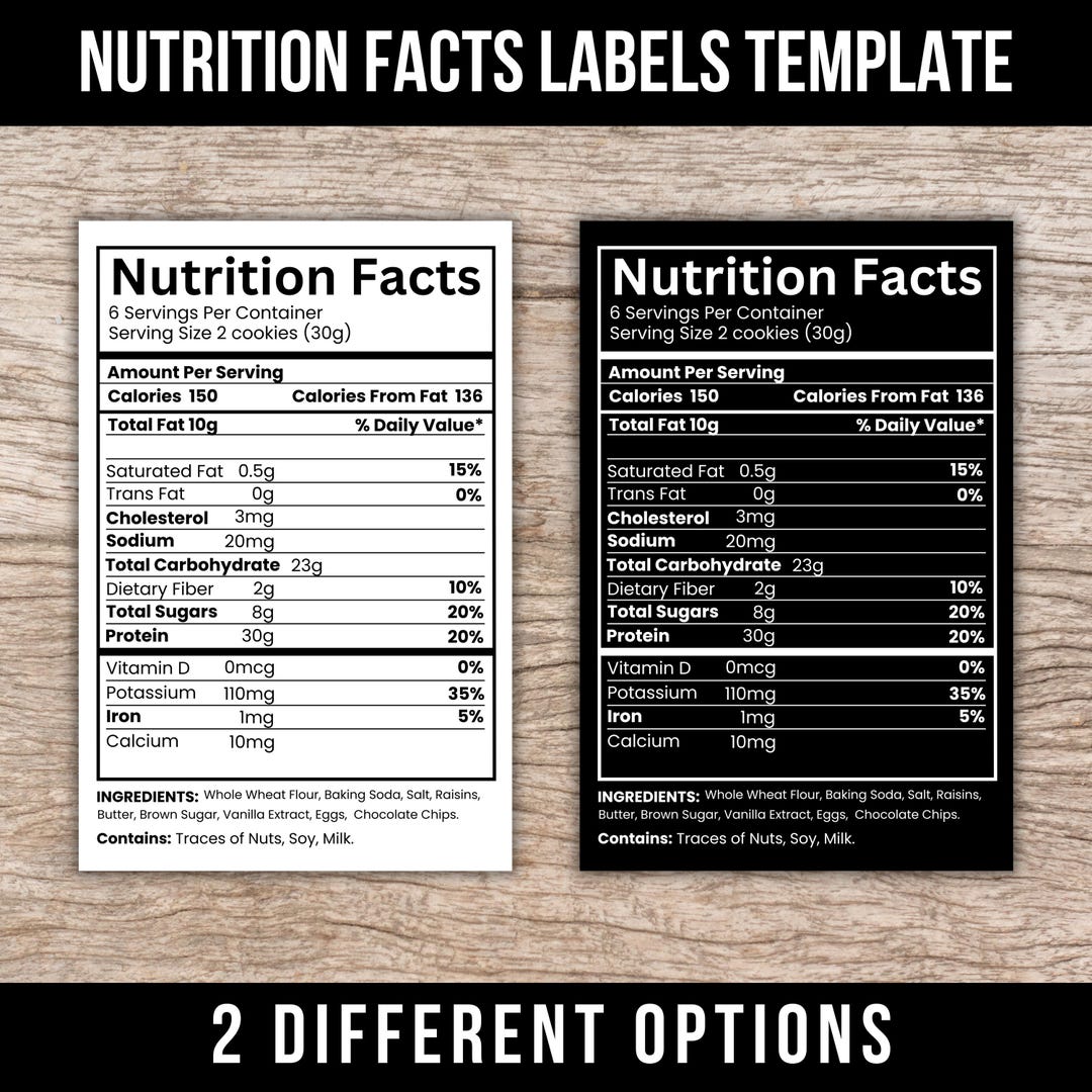 Nutrition Facts Label Template, Editable Food Calories Ingredients ...