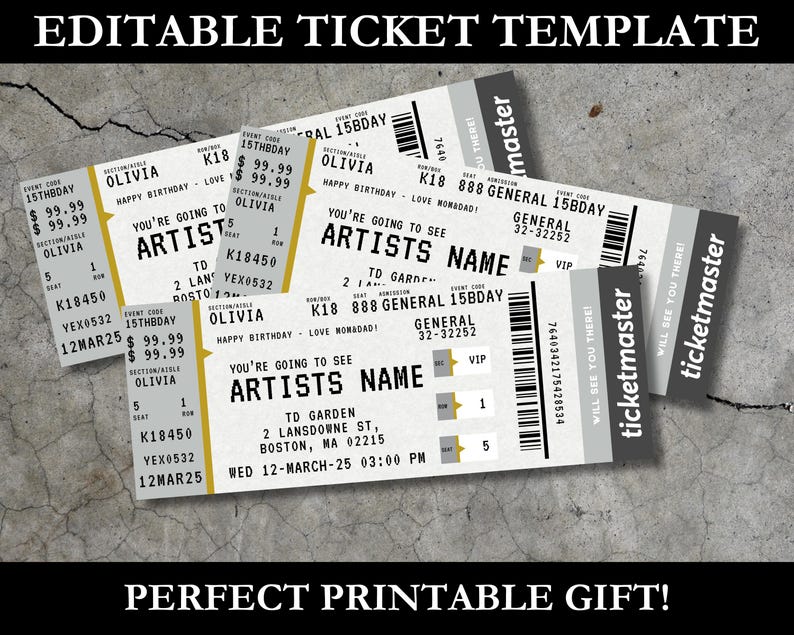 Editable Concert Ticket Canva Template, DIY Music Show Birthday ...