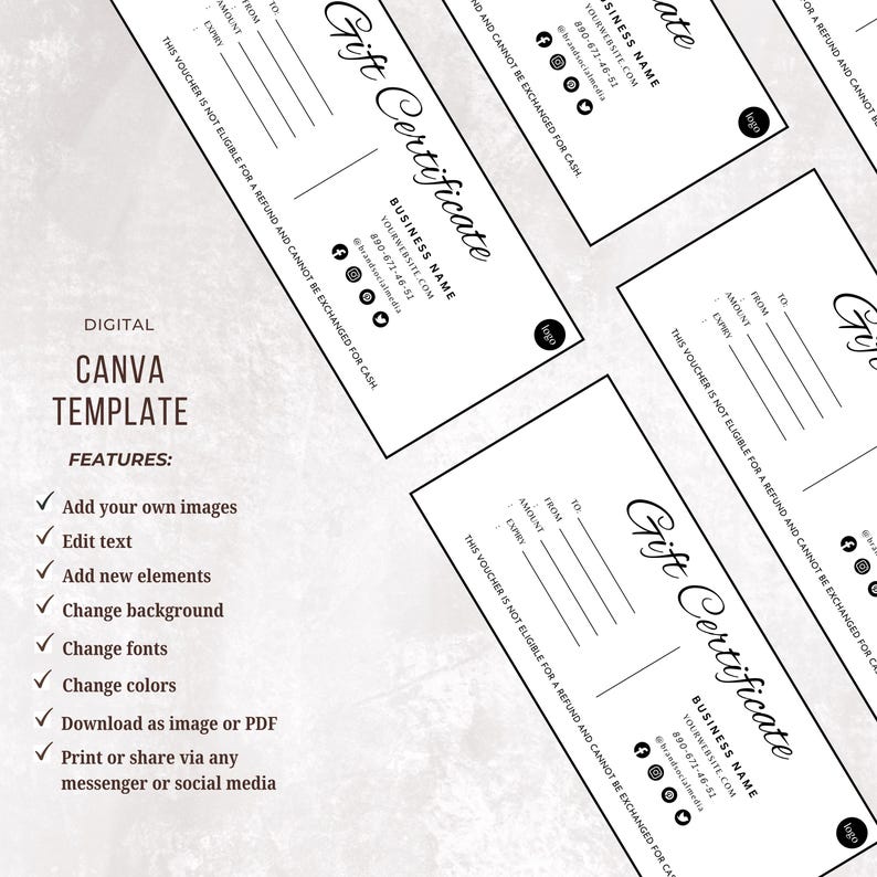 Editable Gift Certificate Template, Printable Voucher, DIY Gift Card ...
