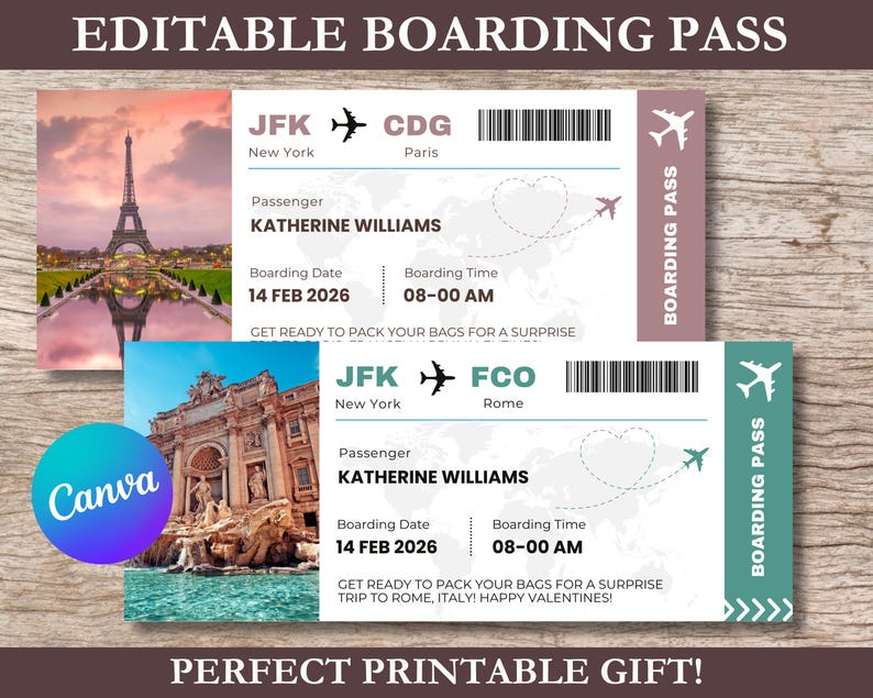 Editable Boarding Pass Canva Template, Printable Airplane Ticket ...