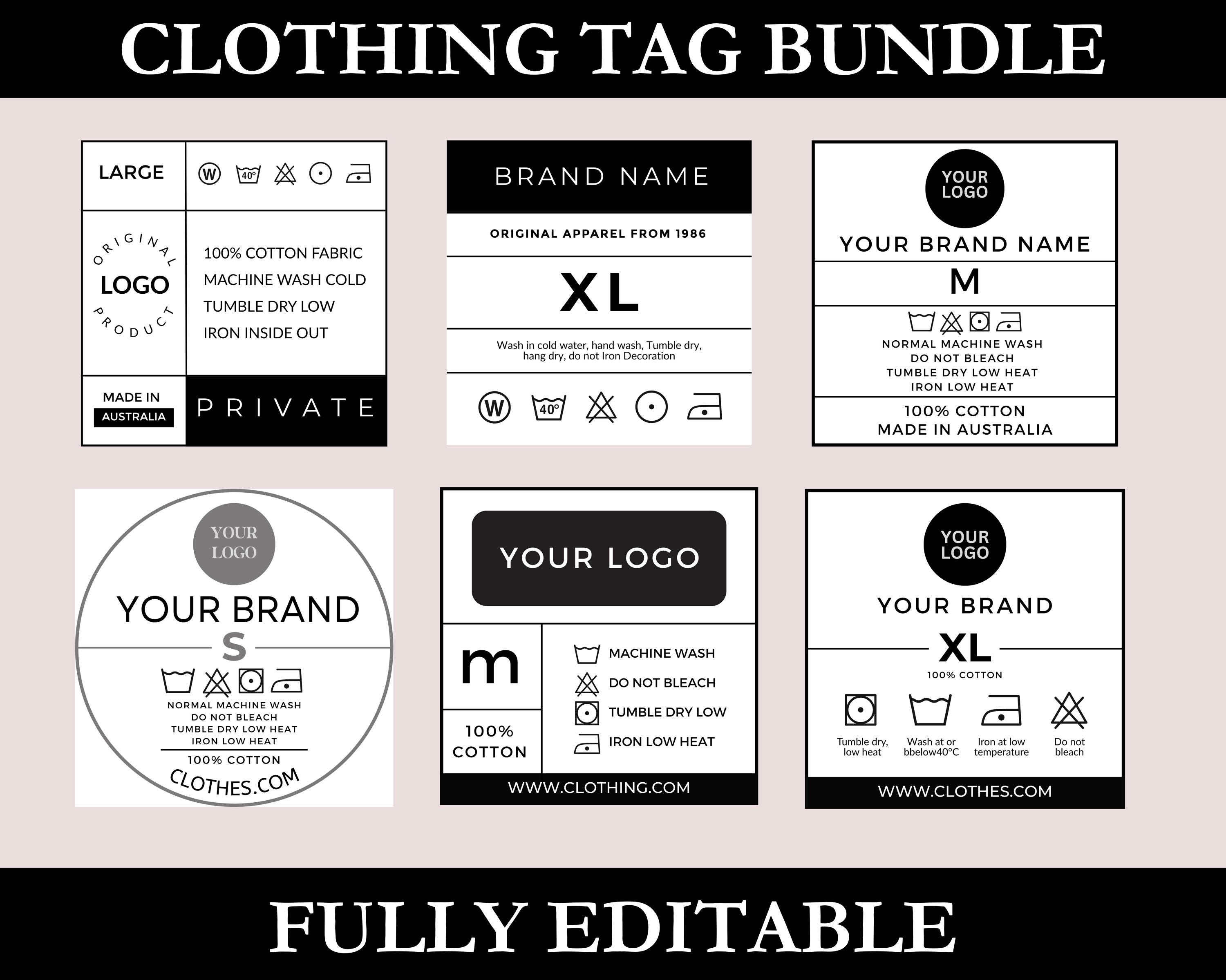Editable Clothing Logo Brand Tag Bundle, Shirt Label DIY Care Icons PNG ...