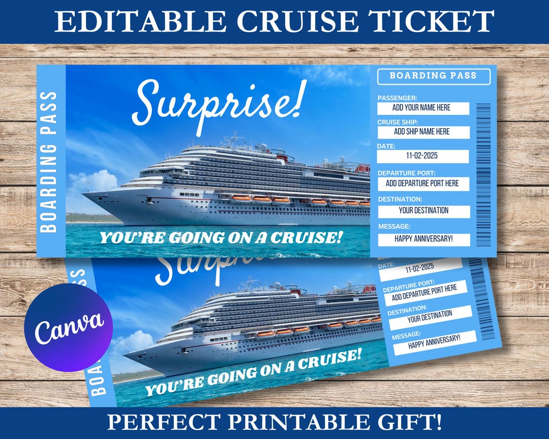 Editable Cruise Ticket Template, Printable Ship Boarding Pass, Digital ...