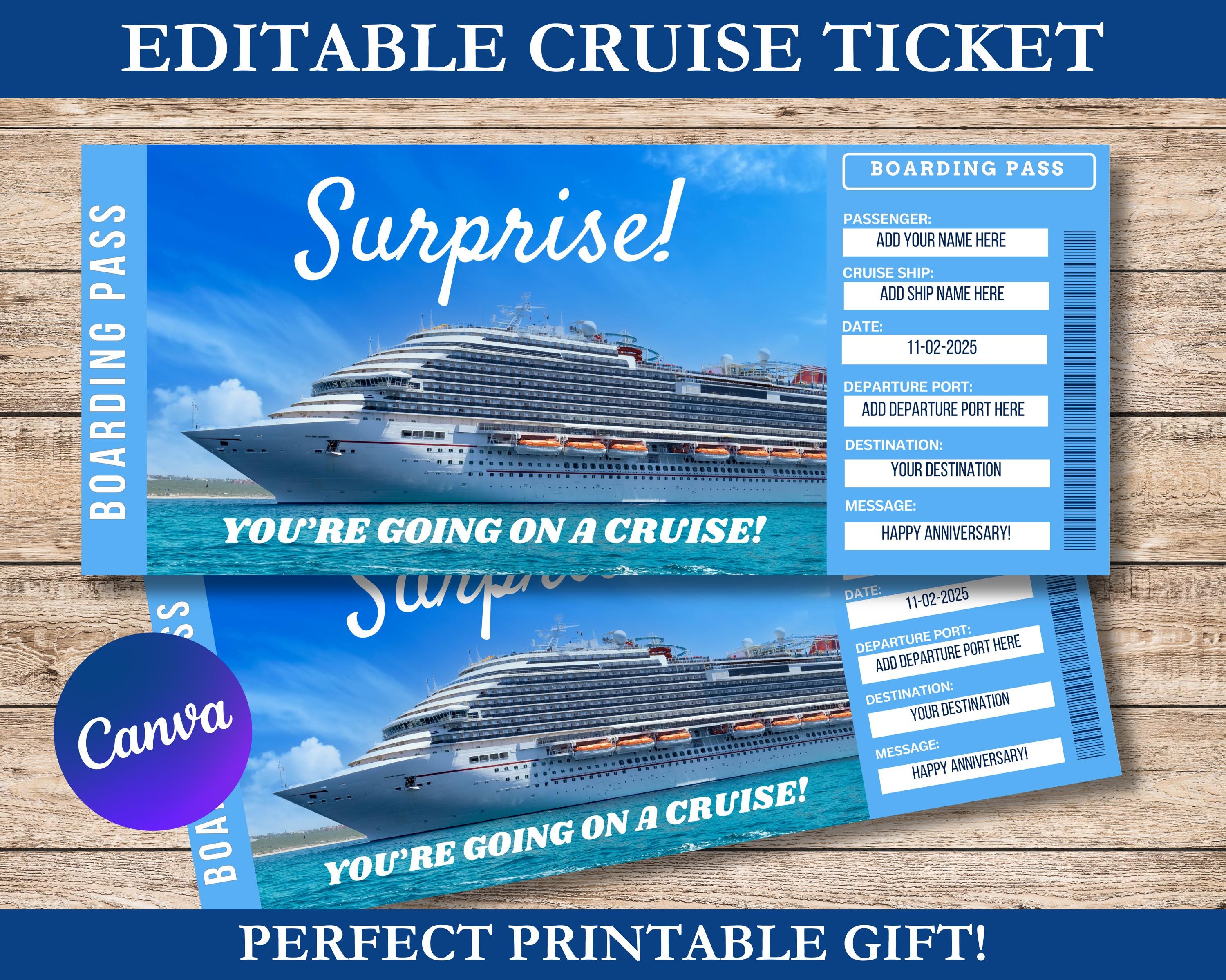 Editable Cruise Ticket Canva Template, Printable Ship Boarding Pass ...