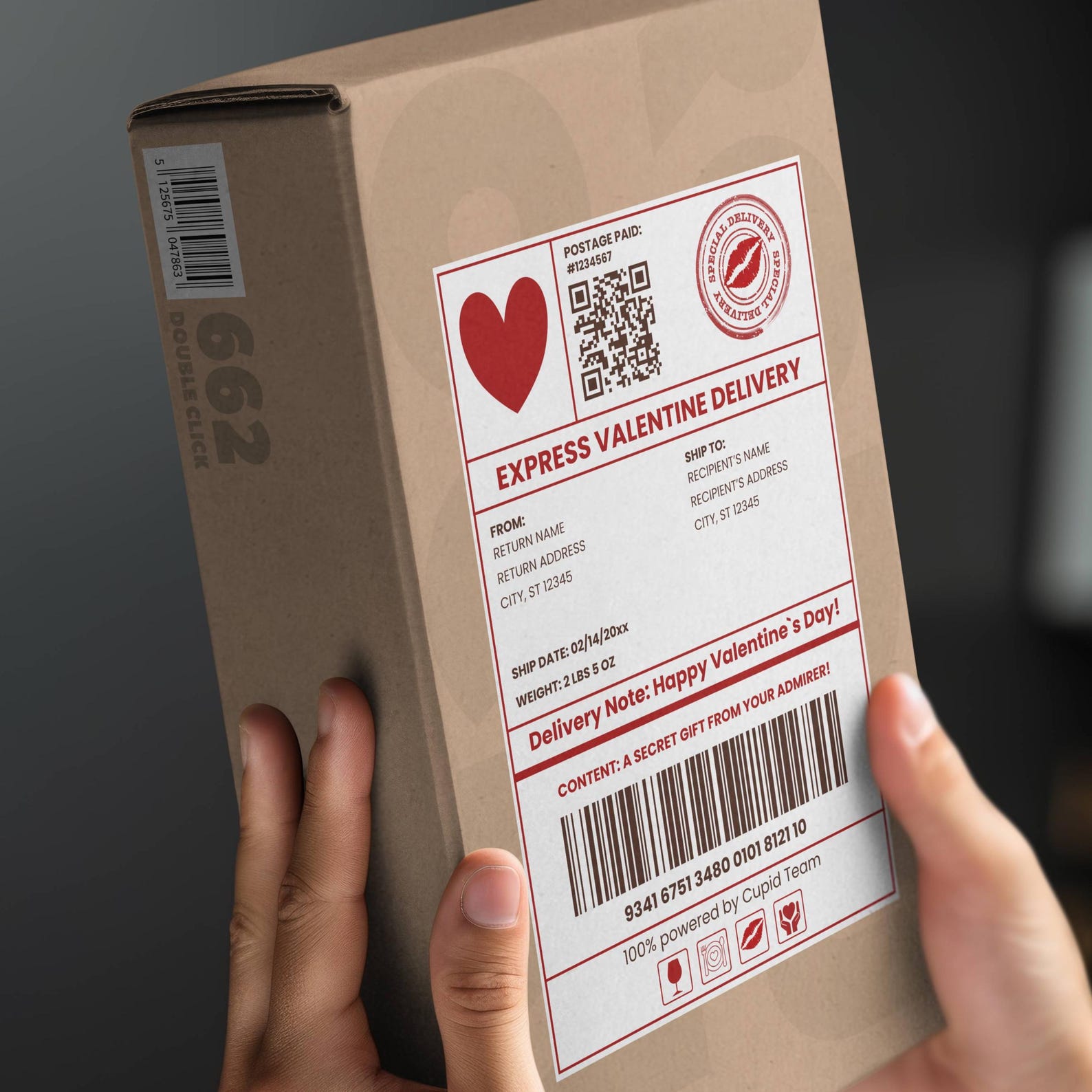 Valentine Shipping Label Template, Editable Love Mail Box Sticker, DIY ...