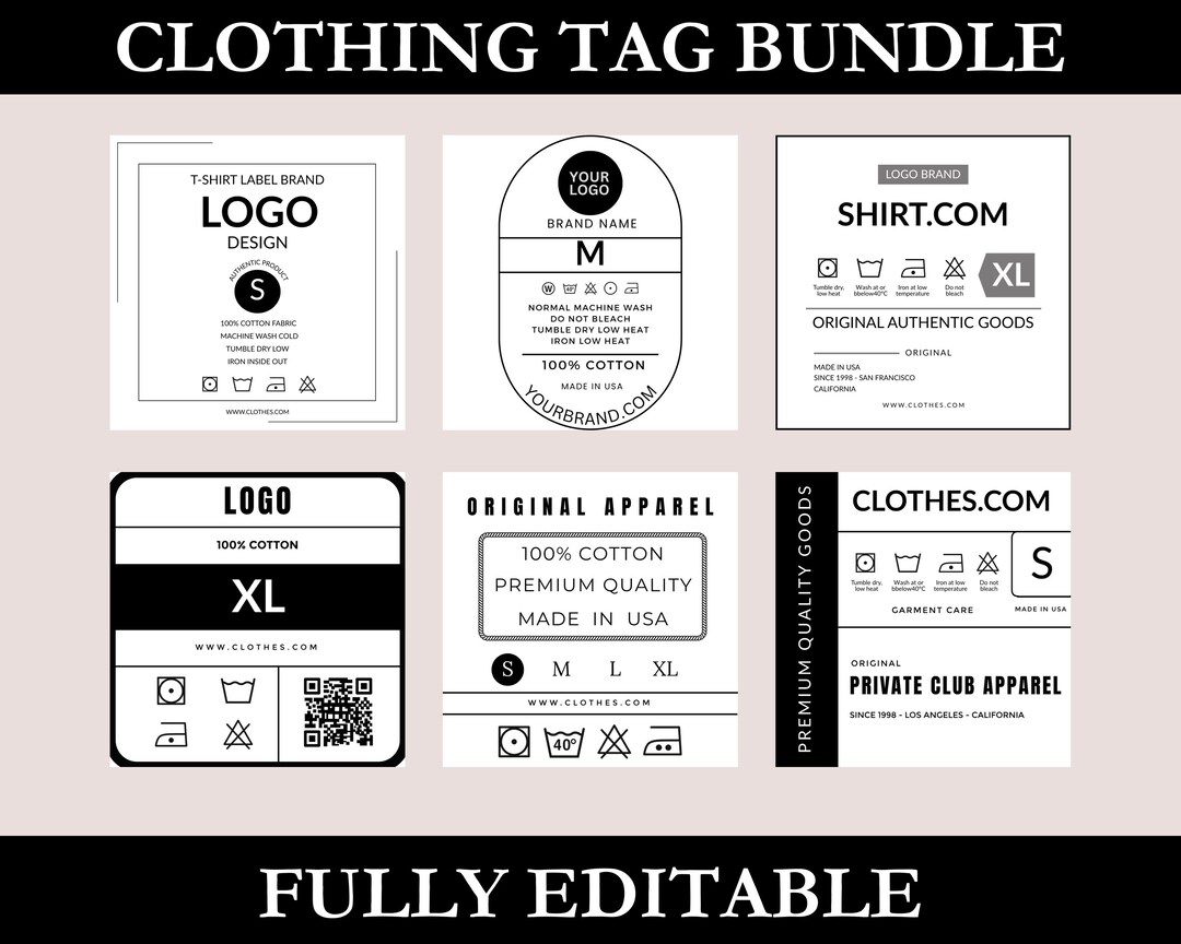 Editable Clothing Logo Brand Tag Bundle, Shirt Label DIY Care Icons PNG ...