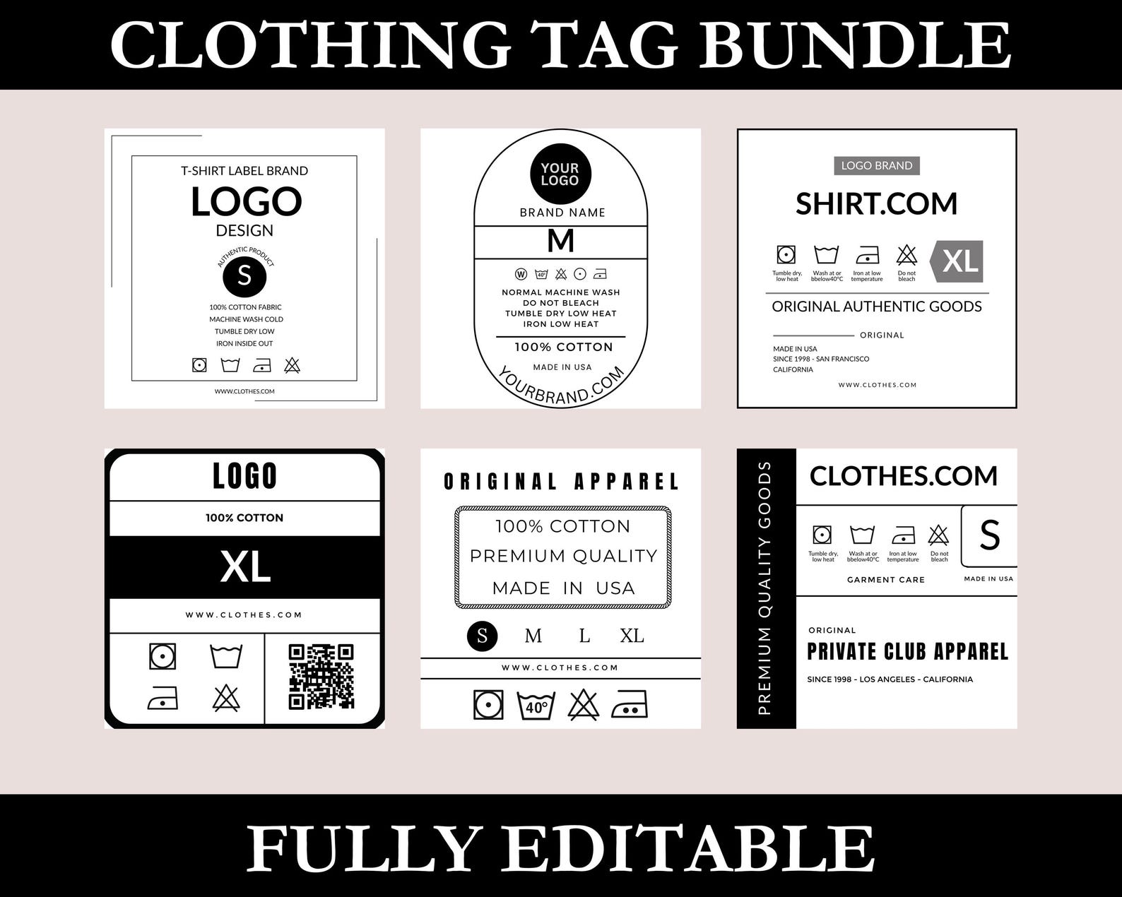Editable Clothing Logo Brand Tag Bundle, Shirt Label DIY Care Icons PNG ...