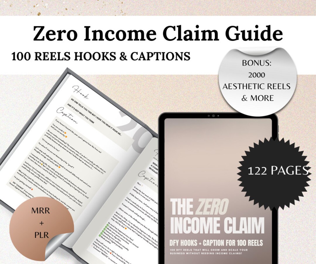 Zero Income Claim Guide, 100 DFY Reels Hooks and Captions, Instagram Faceless Digital Marketing ...
