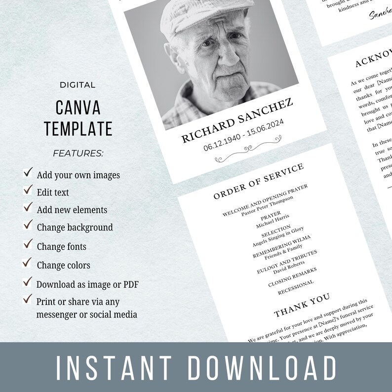 Editable Funeral Photo Program Template, Memorial Service Evite ...