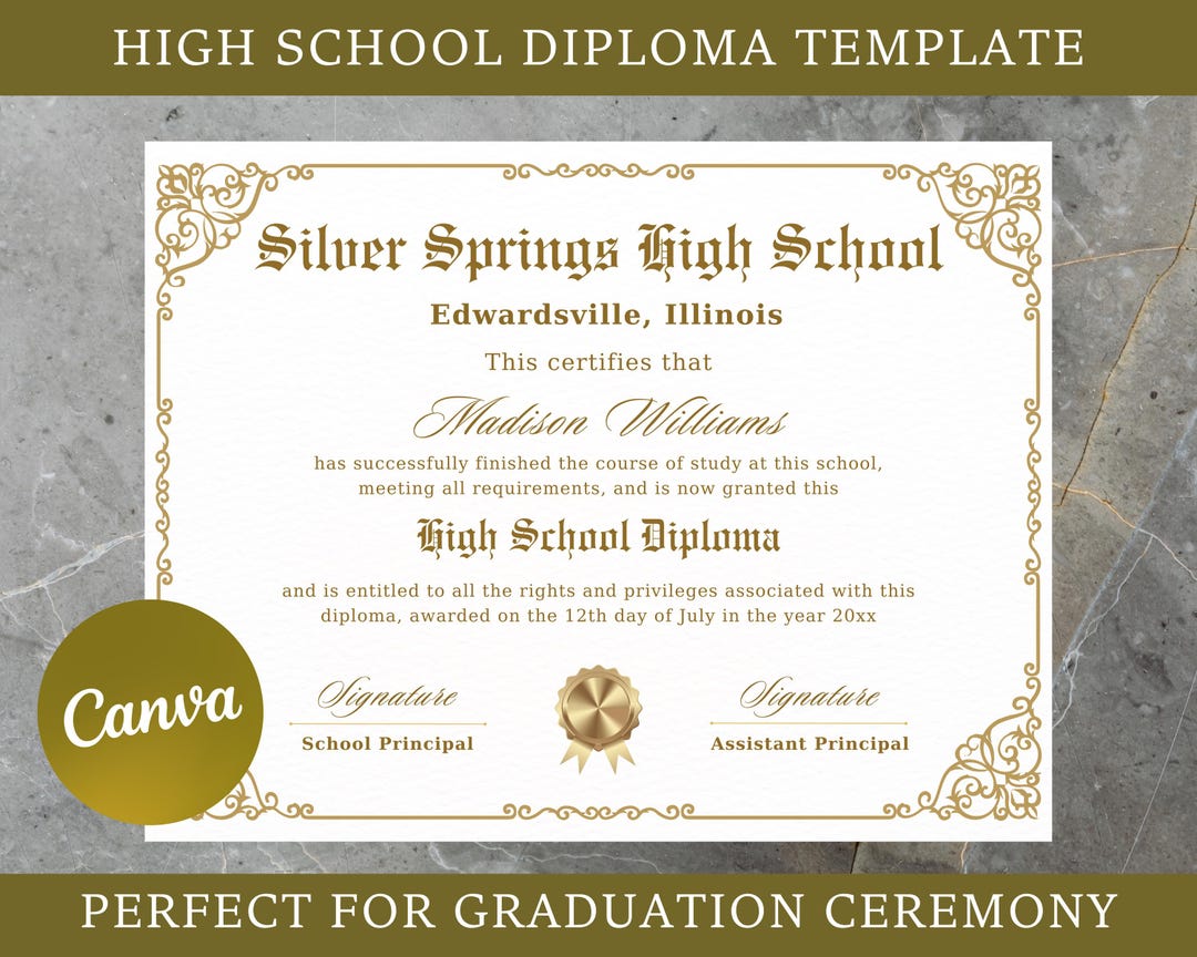 Editable High School Diploma Template, Homeschool Graduation ...