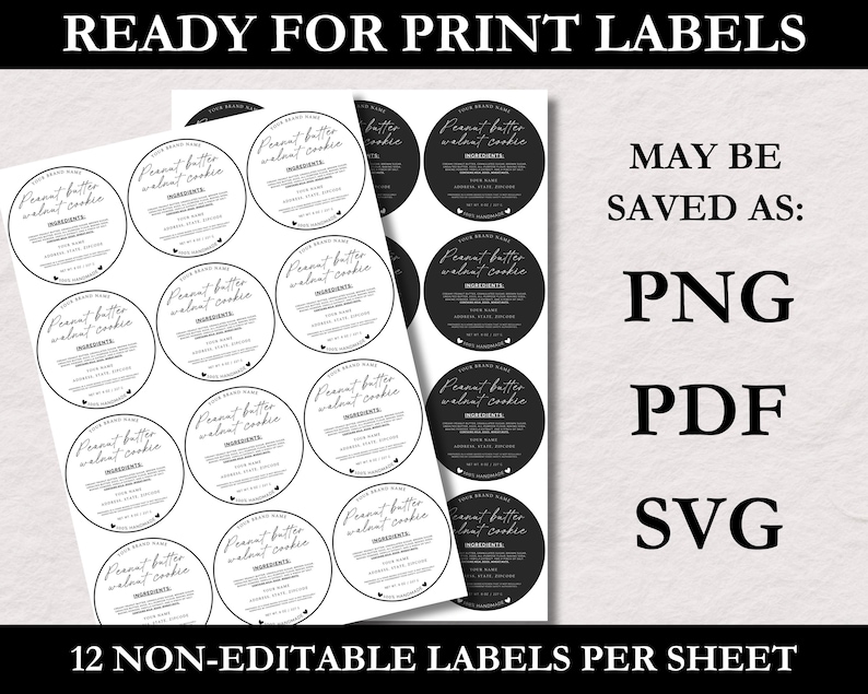 Editable Cottage Food Label, DIY Bakery Kitchen Ingredients Sticker Tag ...