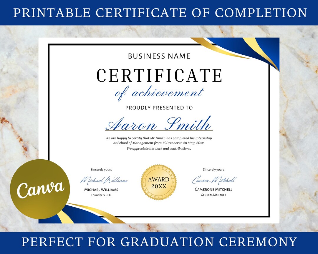 Editable Course Completion Certificate Template, Printable Diploma ...