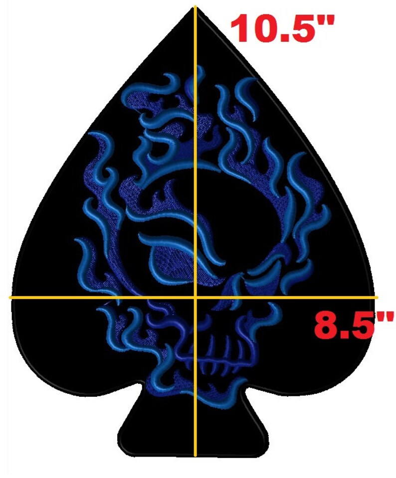 Flame Skull Spade Patch Blue Flames Iron on Large Back | Etsy