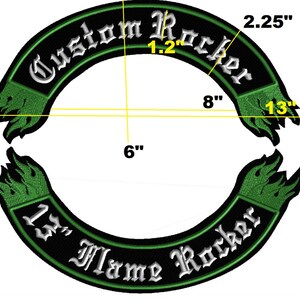 Custom Embroidered Biker Patch: Green Flame Rocker, 13" Wide - Etsy