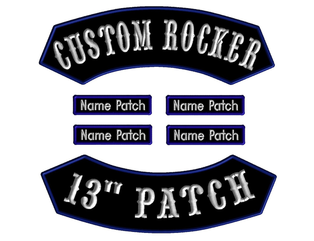 6 Piece Custom Embroidered Biker Patches Patch Set Top Bottom Rocker ...