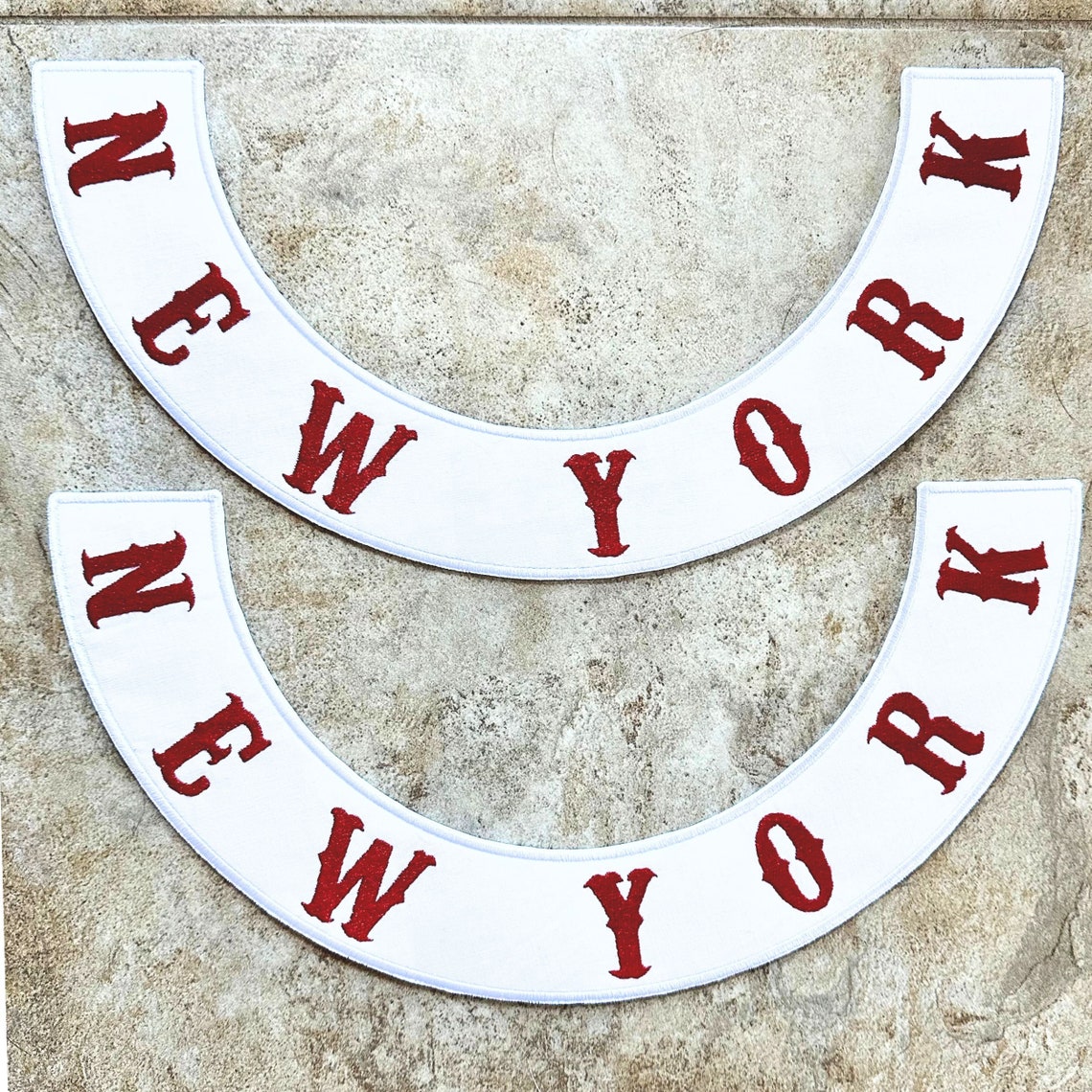 Custom Embroidered Rocker Patches - Top Bottom Rockers for Motorcycle ...