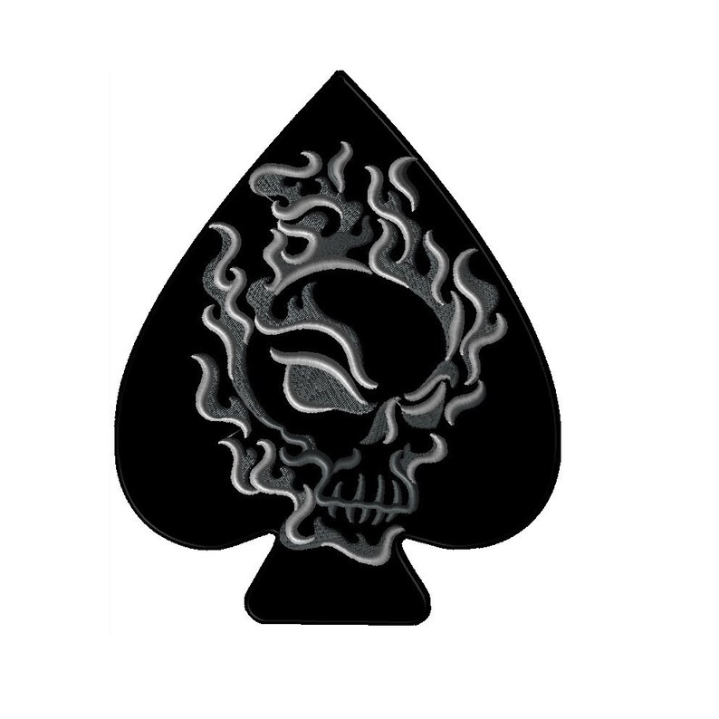 Flame Skull Spade Patch Gray and Silver Flames Iron on - Etsy