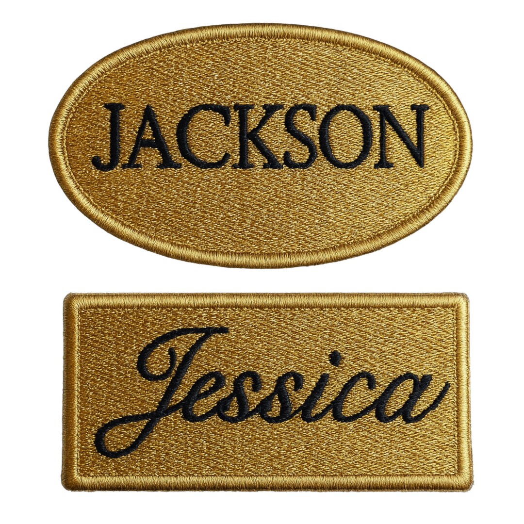 Custom Name Patch: Iron on Oval or Rectangle Gold Name Tag - Etsy