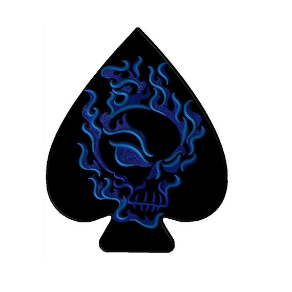 Flame Skull Spade Patch Blue Flames Iron on Large Back | Etsy