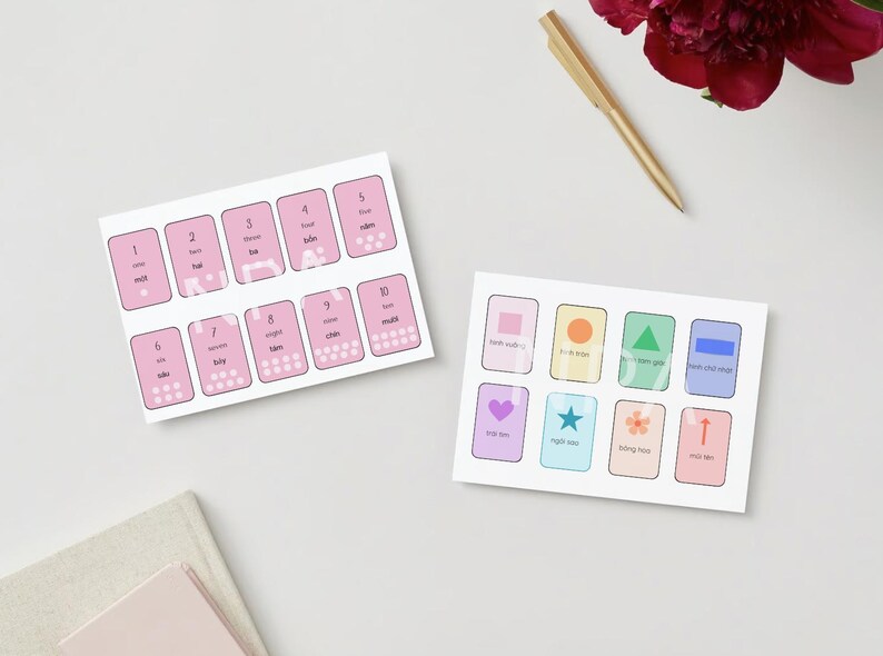 Vietnamese English Flashcards: Numbers, Shapes, Colors (printable) - Etsy