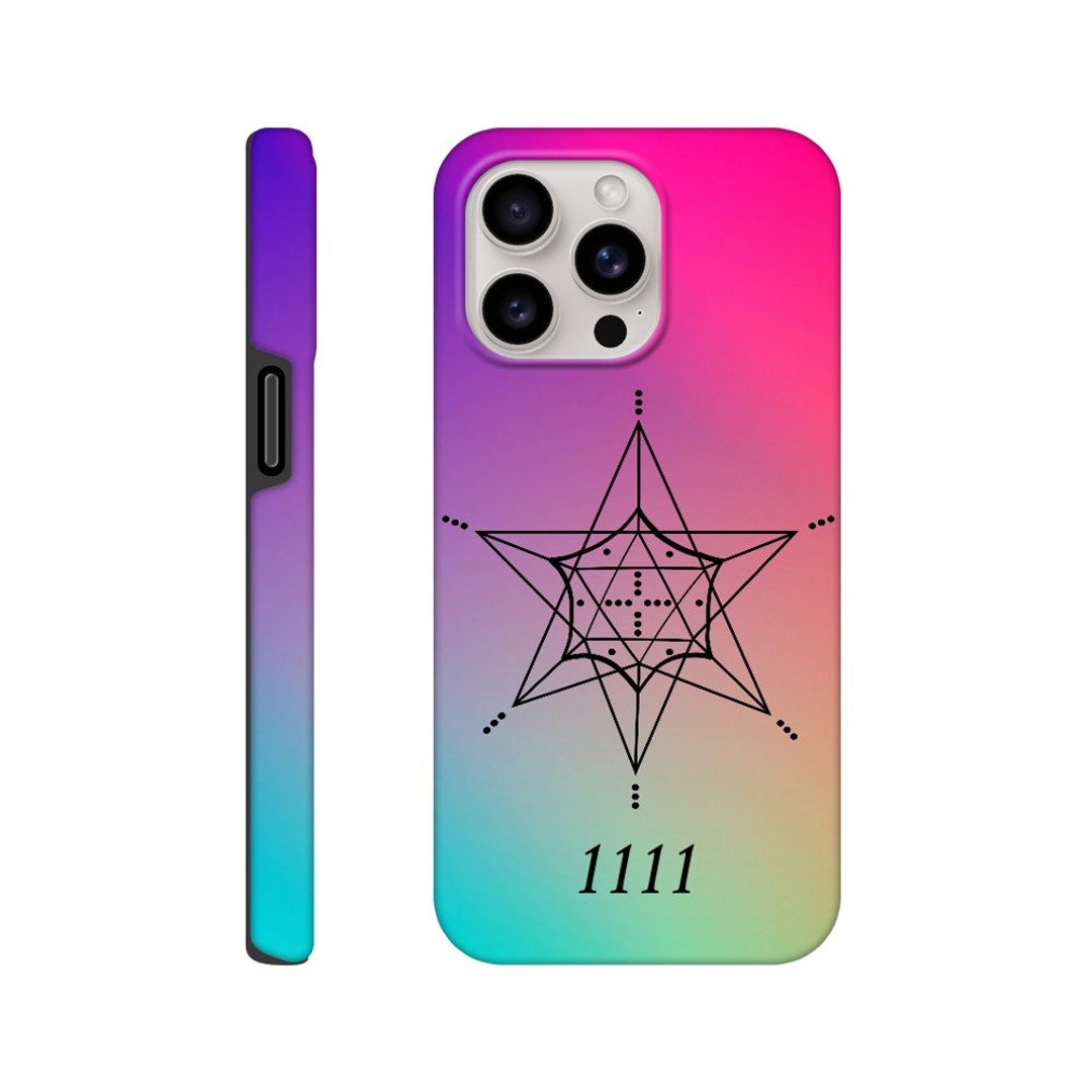 Angel Number 1111 Rainbow Tough Phone Case With Merkaba black, Apple ...