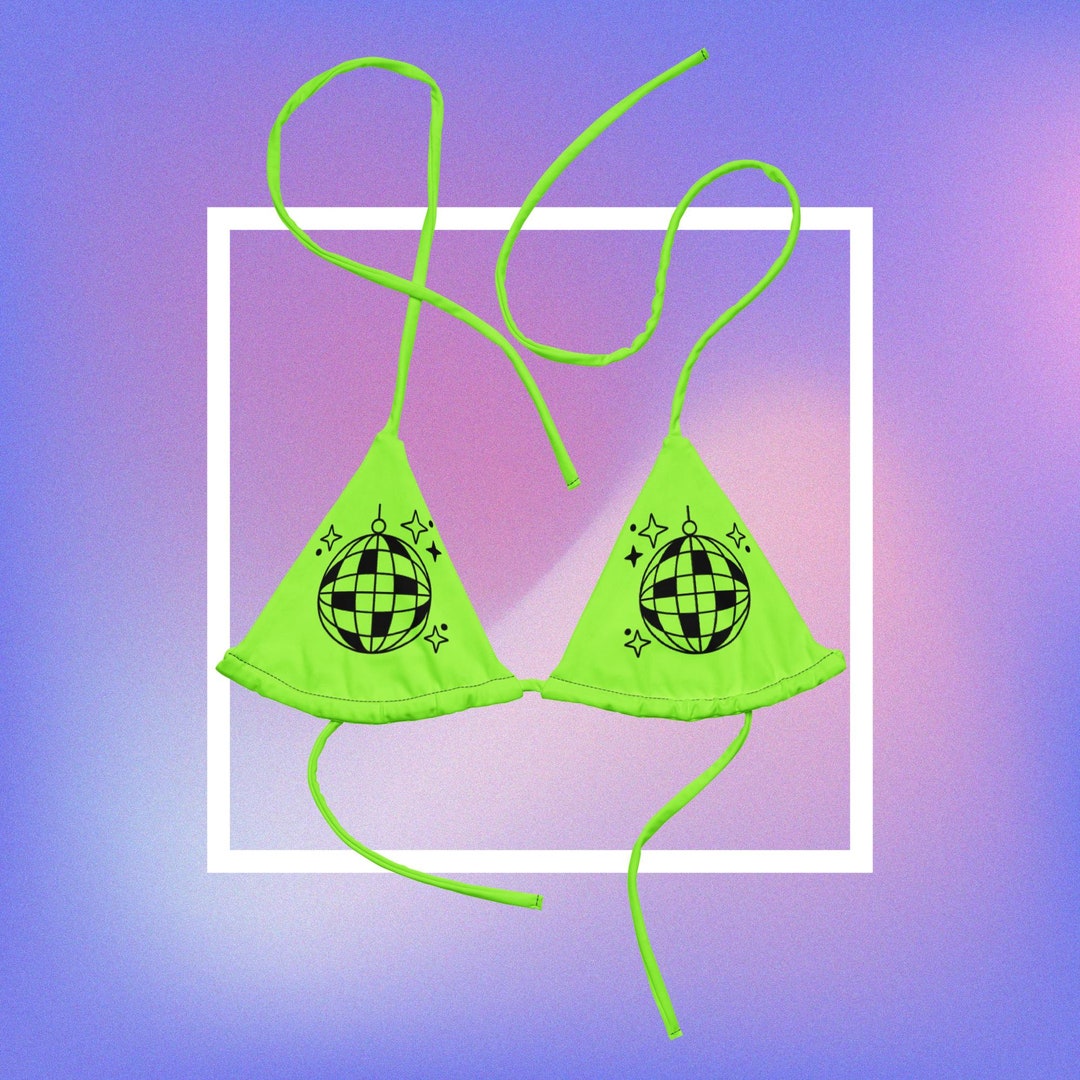 Disco Boobs Recycled String Bikini Top 2XS-6X Neon Green Groovy Rave ...