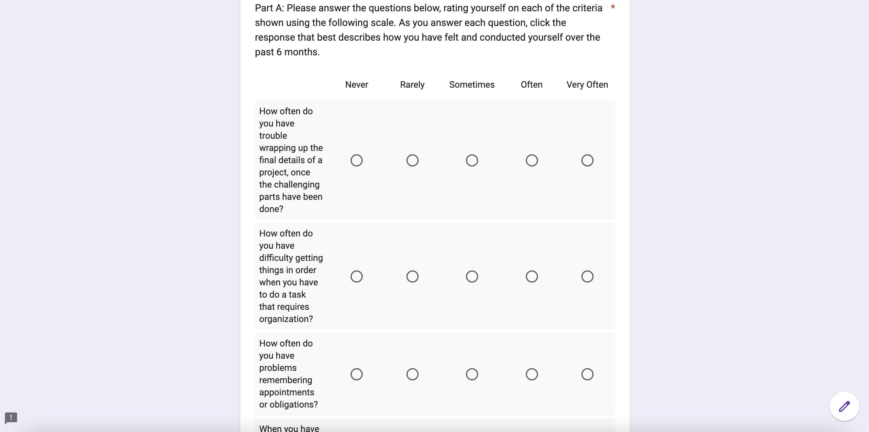Adult ADHD Self-report Scale (ASRS) Google Form With Scoring and ...