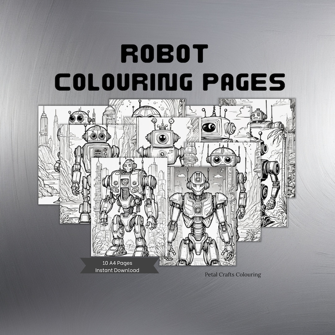 Robot Colouring Pages A4 Instant Download Mindfulness Relaxing Hobby ...
